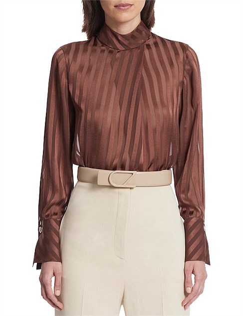 Carla Zampatti Stripe Tuck Front Blouse | David Jones