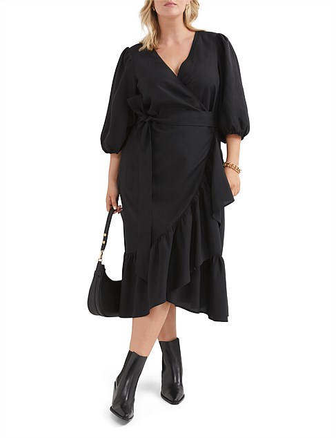 Commonry Wrap Ruffle Dress With Pockets Black | David Jones