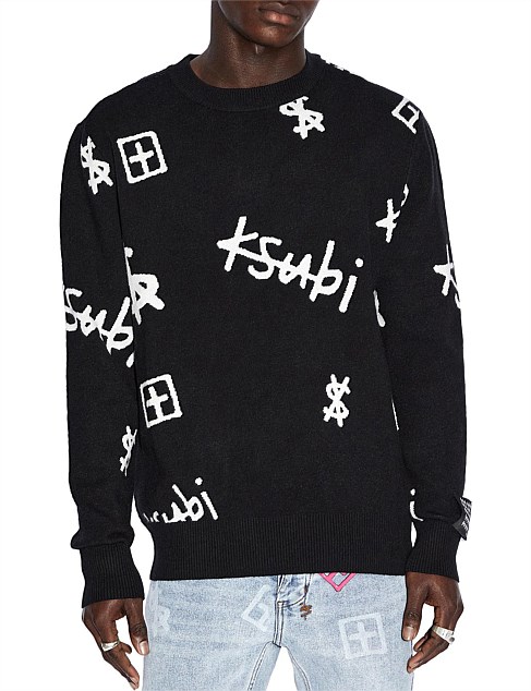 Men's Clothing | David Jones - Kash Box Knit Crew Black