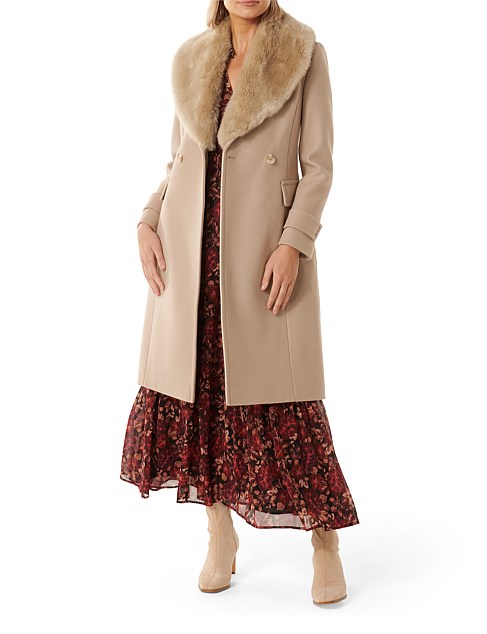Forever New Lucy Fur Collar Crombie Coat | David Jones