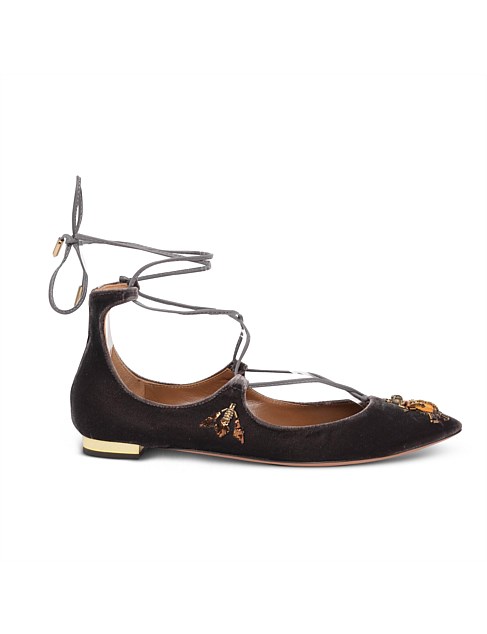 Blue Spinach Pre-loved Aquazzura Bronze Velvet Christy Fauna Flats ...