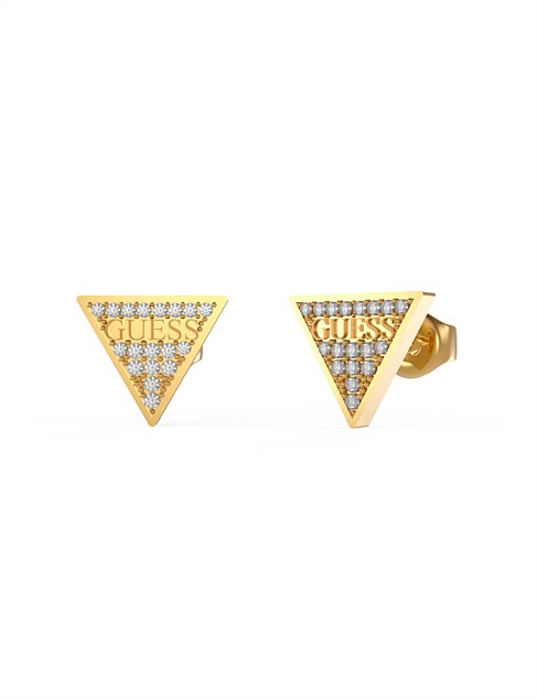 Guess Studs Party Pave & Logo Triangle Gold Earrings | David Jones