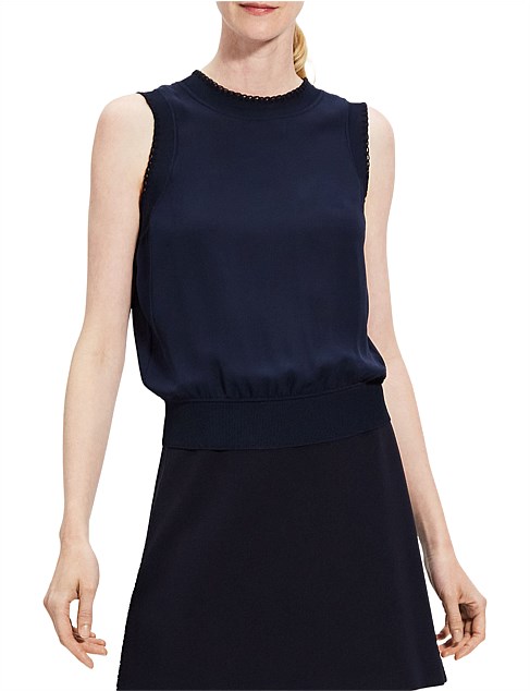 Theory Rib Contrast Silk Shell Top | David Jones