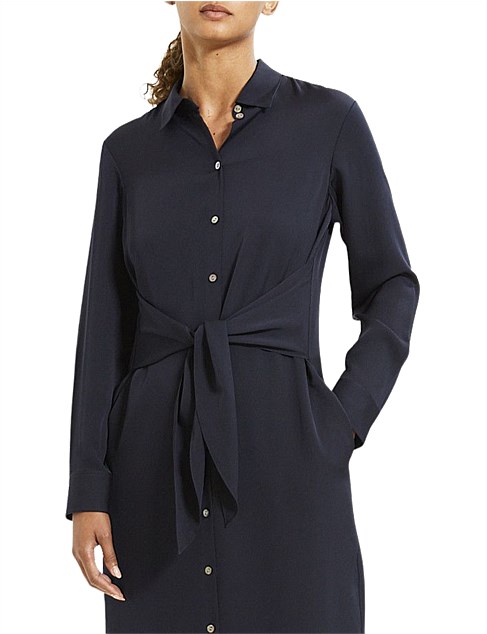 Theory Tie Waist Silk Shirt Dress | David Jones