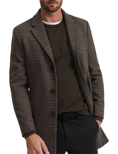 Country Road Recycled Wool Blend Check Crombie | David Jones