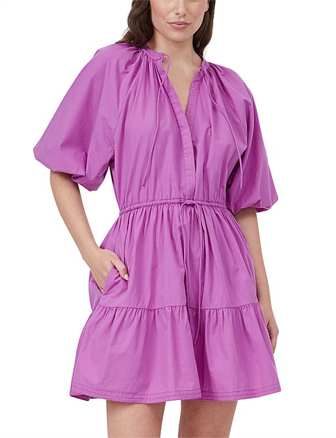 Ceres Life Puff Sleeve Tie Waist Mini In Organic Cotton Poplin | David ...