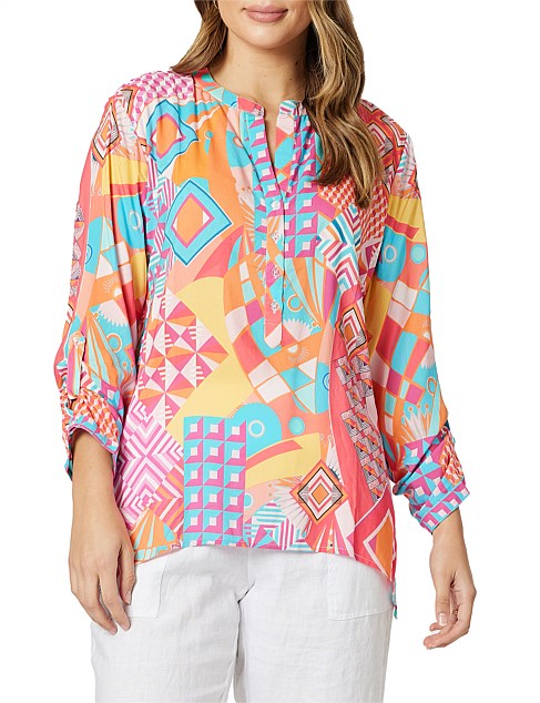 Hammock and Vine Geometric Print Tunic Long Sleeve Shirt | David Jones