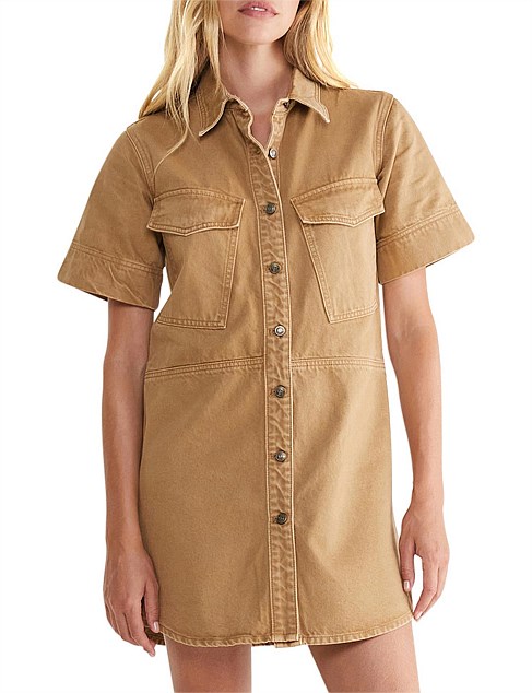 Jag Garment Dye Denim Short Sleeve Dress | David Jones