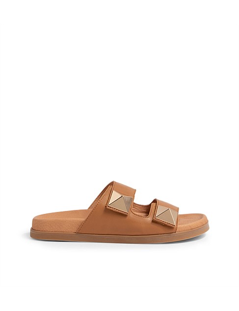 Midas Readings Tan Leather Slides | David Jones