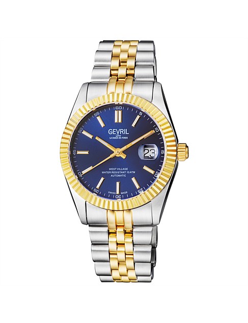 Gevril Men's Automatic West Village Blue Dial Bracelet Watch | David Jones