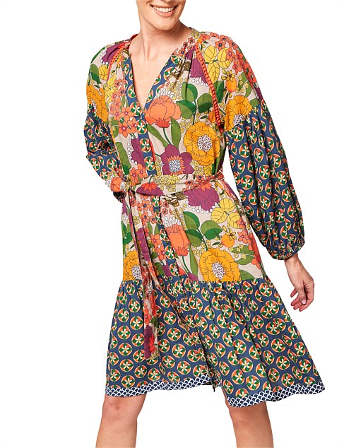 Adrift Fantasia Balloon Sleeve Button Mini Dress | David Jones