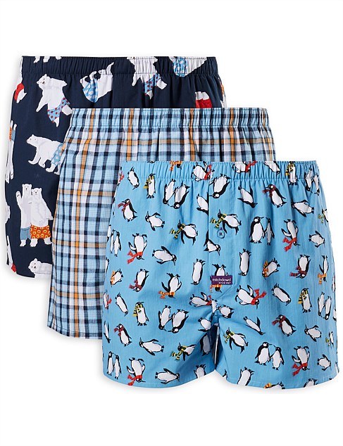 Mitch Dowd Polar Bears & Penguins Printed Cotton Boxer 3pk | David Jones
