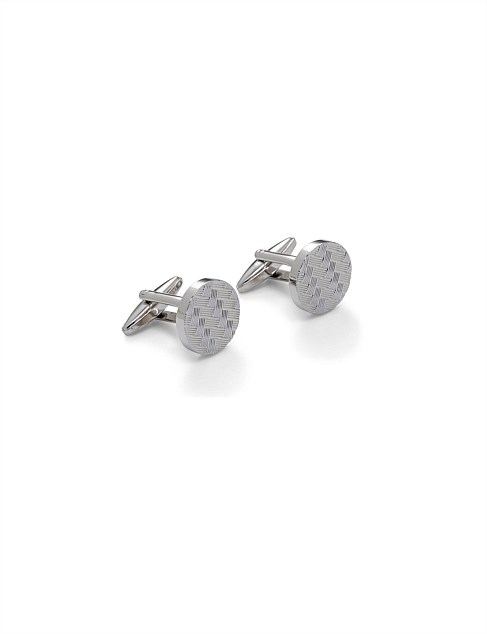 Alta Linea Pearl Rhodium Plated Basket Weave Round Cufflinks | David Jones