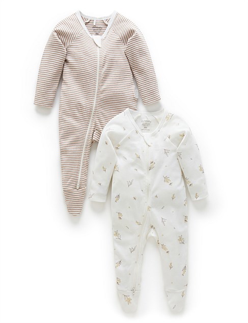 Purebaby Essentials 2 Pack Zip Growsuit | David Jones