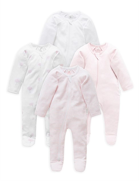 Purebaby Essentials 4 Pack Zip Growsuit | David Jones