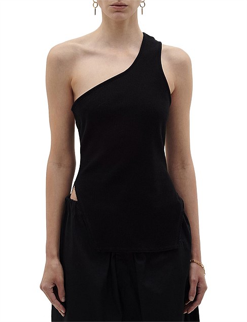 Bassike Open Back One Shoulder Tank | David Jones