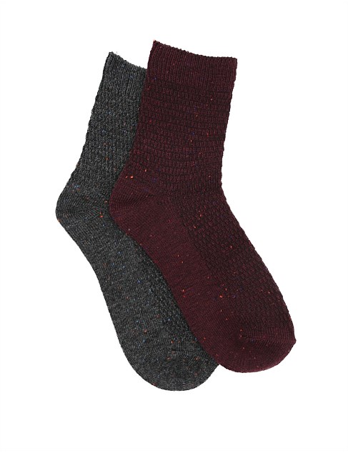 Ambra 2 Pack Women's Waffle Crew Cut Sock | David Jones