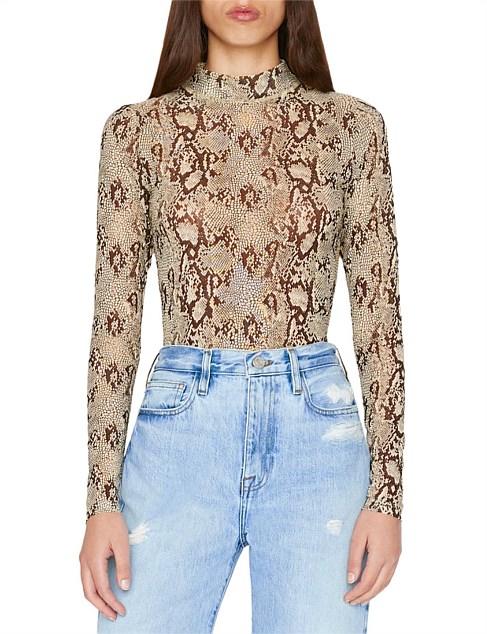 Frame Denim Mesh Mock Neck Long Sleeve Top | David Jones