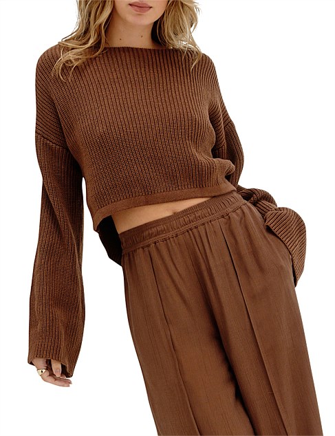 Sovere Interlock Crop Knit Jumper In Coffee Bean | David Jones