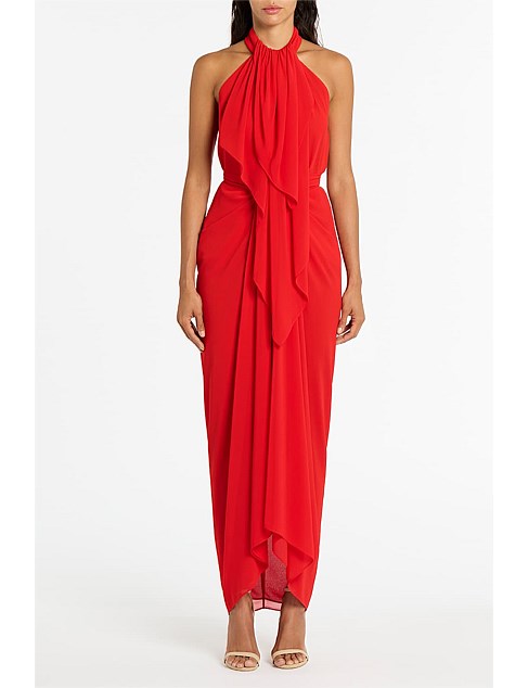 Carla Zampatti Red Georgette Ruffle Halter Top | David Jones