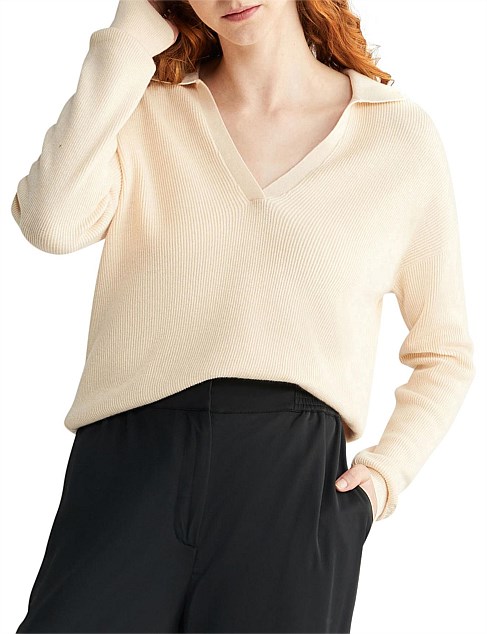 Calvin Klein Rib Open Neck Sweater | David Jones