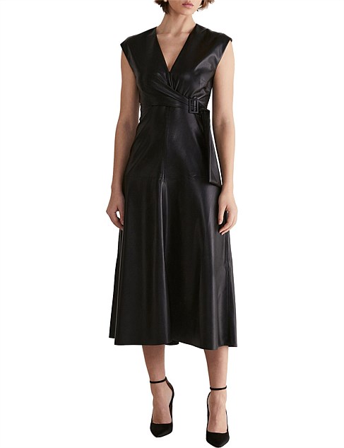 Saba Mimi Vegan Leather Wrap Dress | David Jones