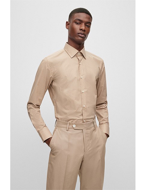 Boss Monogram-print Slim-fit Shirt In Stretch-cotton Poplin | David Jones