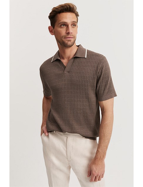 Country Road Cotton Silk Textured Trophy Polo | David Jones
