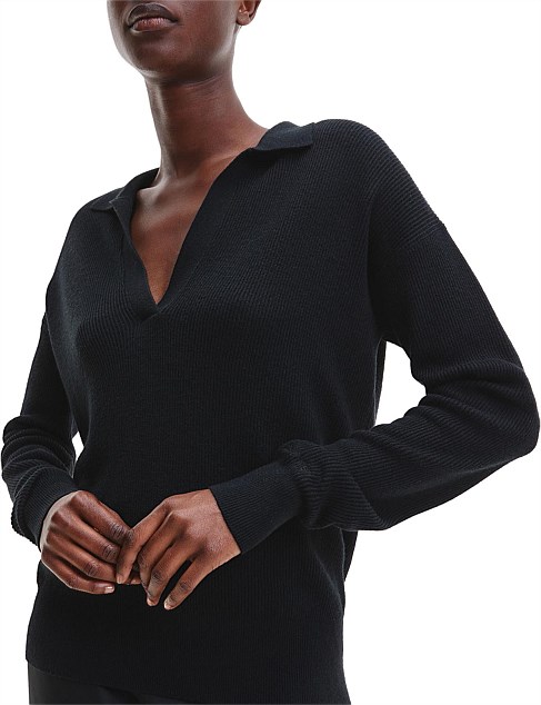 Calvin Klein Rib Open Neck Sweater | David Jones