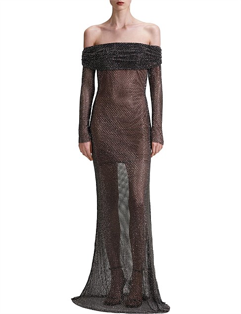 Self-portrait Black Rhinestone Fishnet Maxi Dress | David Jones