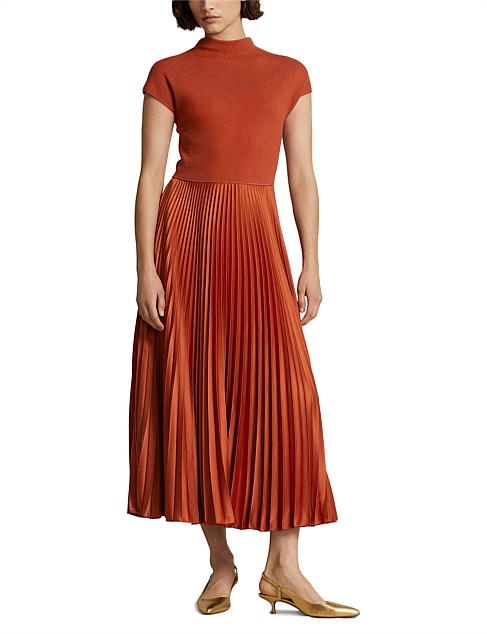 Polo Ralph Lauren Sweater-bodice Pleated Dress With Lace-up Placket | David Jones