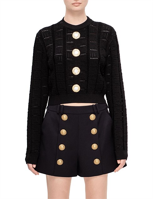 Balmain Monogram Mesh Knit Cropped Pullover | David Jones