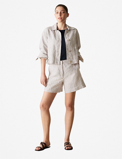 Trenery Linen Pinstripe Smart Short | David Jones
