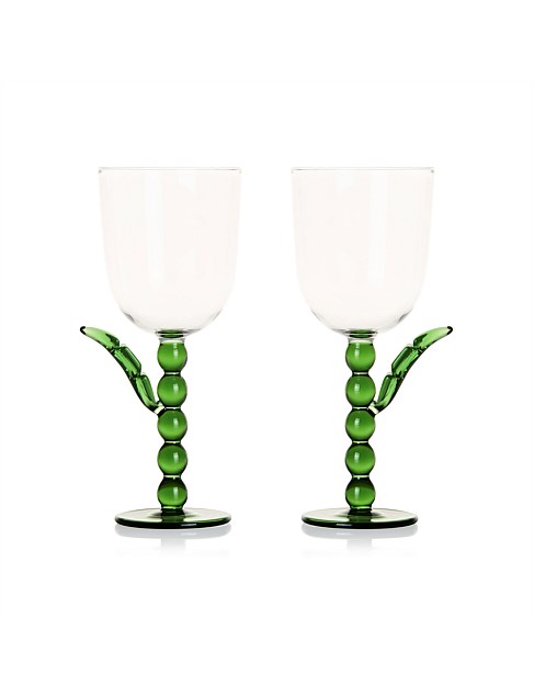 Maison Balzac 2 Palmier Wine Glass -Green/clear | David Jones