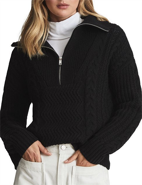 Reiss Alexis Cable Knit Zip Neck Jumper | David Jones