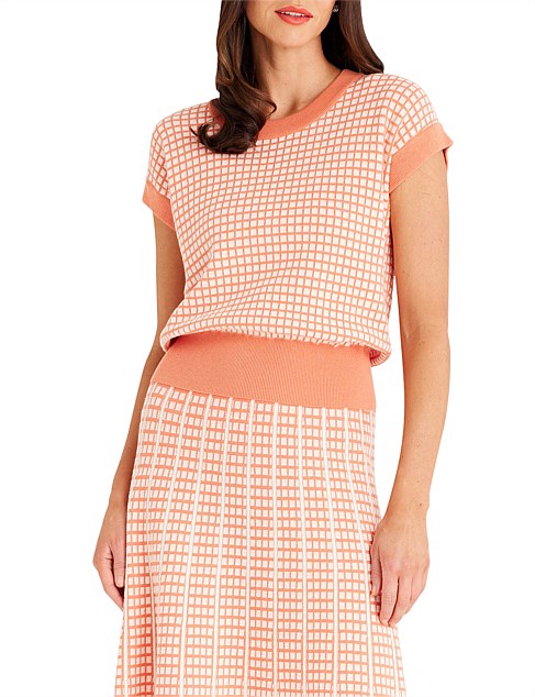 Cable Check Knit Top | David Jones