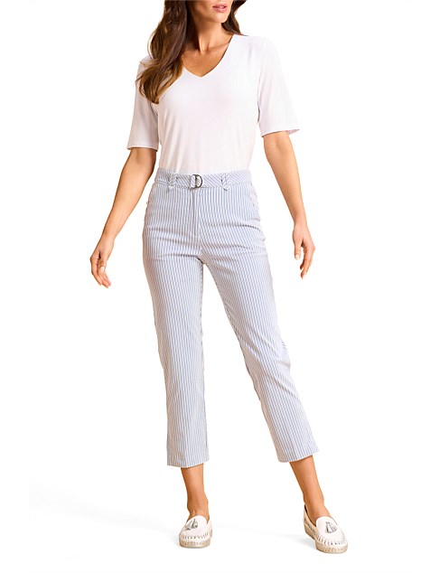 Blue Illusion Seersucker Stripe Capri Pant | David Jones