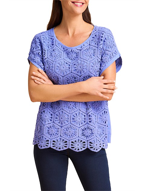 Blue Illusion Lace Front Top | David Jones