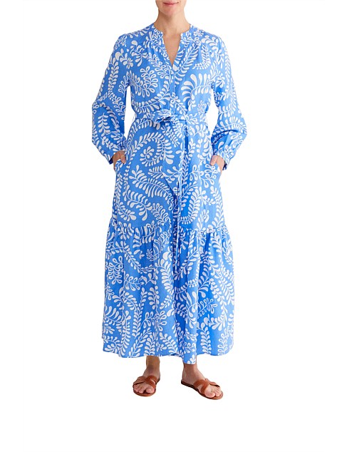 David Jones Long Sleeve Belted Linen Viscose Maxi Dress | David Jones