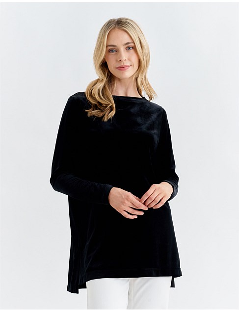 Feathers Velvet Long Sleeve Boatneck Top | David Jones