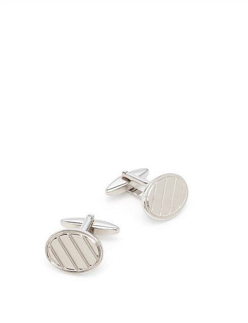 Alta Linea Brushed Rhodium Striped Oval Cufflinks | David Jones