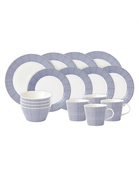 Royal Doulton 1815 Pacific Dinnerware Set Blue Dots, 16 Piece Set ...
