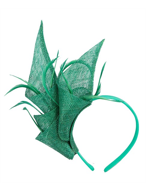 Max Alexander Small Pointy Green Sinamay Fascinator With Soft Feathers ...