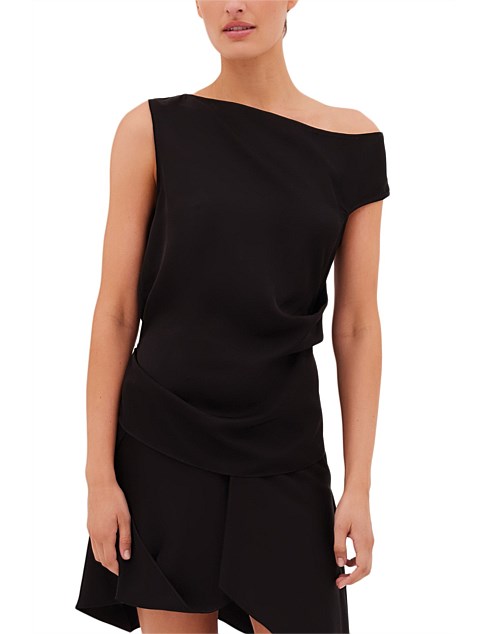 Bianca Spender Black Satin Crepe Vice Top | David Jones