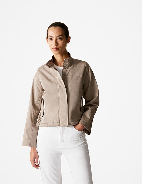 Trenery Garment Dyed Twill Crop Jacket | David Jones
