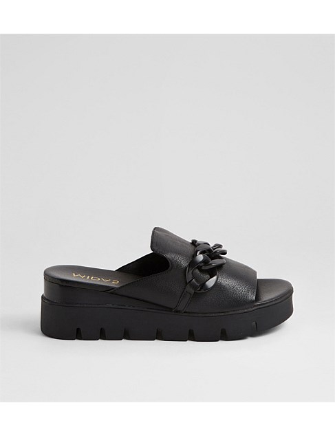 Midas Razda Black Leather Slides | David Jones