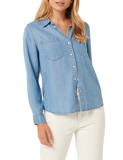 Forever New Daria Denim Blouse | David Jones