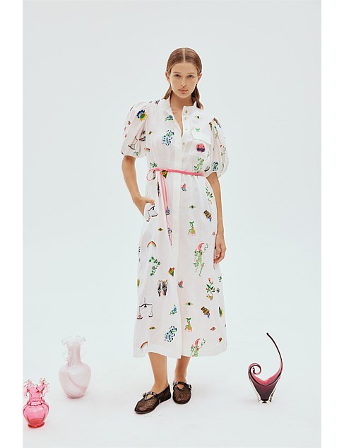 Alémais Atticus Embroidered Shirtdress With Macramé Belt | David Jones