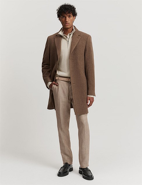 Country Road Recycled Wool Blend Herringbone Crombie | David Jones