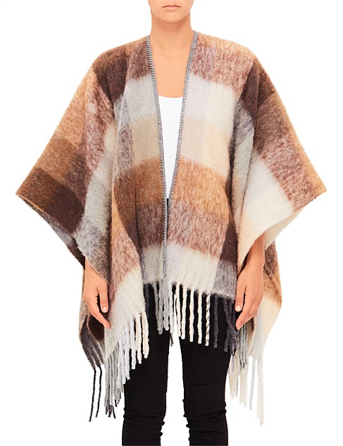 Milana Wool Plaid Ruana | David Jones